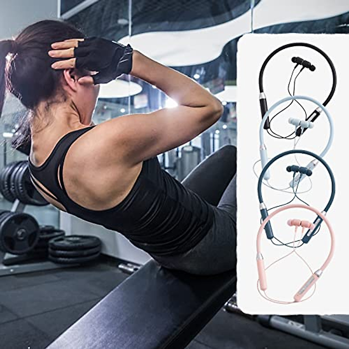 LADIGASU Neckband Bluetooth Headphones,HD Stereo Wireless Sports Earphones,Around Neck Bluetooth Headest Noise Cancelling Mic for Jogging or Cycling