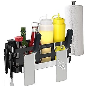 Griddle Caddy for 28"-36" Griddles/Prep Cart with Double Magnetic Tool Holder&Paper Towel Holder&6 J-Hooks, Space Saving Grill Accessories Storage Caddy, BBQ Accessories Holder for Outdoor Grill