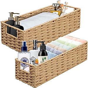 OUTBROS 2 Pack Woven Storage Basket, Storage Organizer Basket, Toilet Paper Basket, Vintage Basket Bin for Toilet Tank Vanity Countertop Table Shelf, Paper Rope