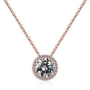 SMILEST 1ct Moissanite Necklace for Women Mom, D Color VVS1 Clarity Lab Created Diamond 18K Rose Gold Plated 925 Sterling Silver Moissanite Pendant Necklace for Women 1th Necklace Gifts for Wife