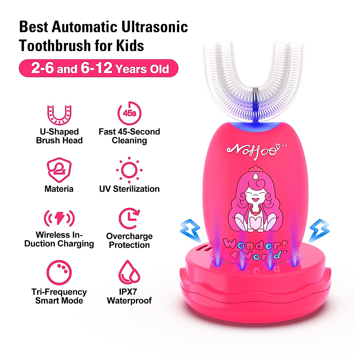 NOHOO Kids Baby U Shape Whole Mouth Electric Toothbrush, 360 Ultrasonic Automatic Tooth Brush - Care for Your Kids Oral Health! (Age 2-12)