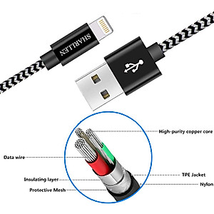 sharllen iPhone Cable 5Pack 3FT/6Foot/10Feet MFi Certified Nylon Braided Fast USB Charging&Syncing Charger Cord Wire Lightning Cable Compatible iPhone11/XS/Max/XR/X/8P/7Plus/6s P/6/6P/iPad/iPod Black