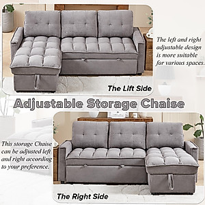 lunhung 78" L-Shaped Sofa,Reversible Sleeper Sectional Sofa with Pull-Out Bed,Comfy Tufted Sectional Couch with USB Port,Storage Chaise&Side Pocket,Furniture Set for Living Room,Small Space