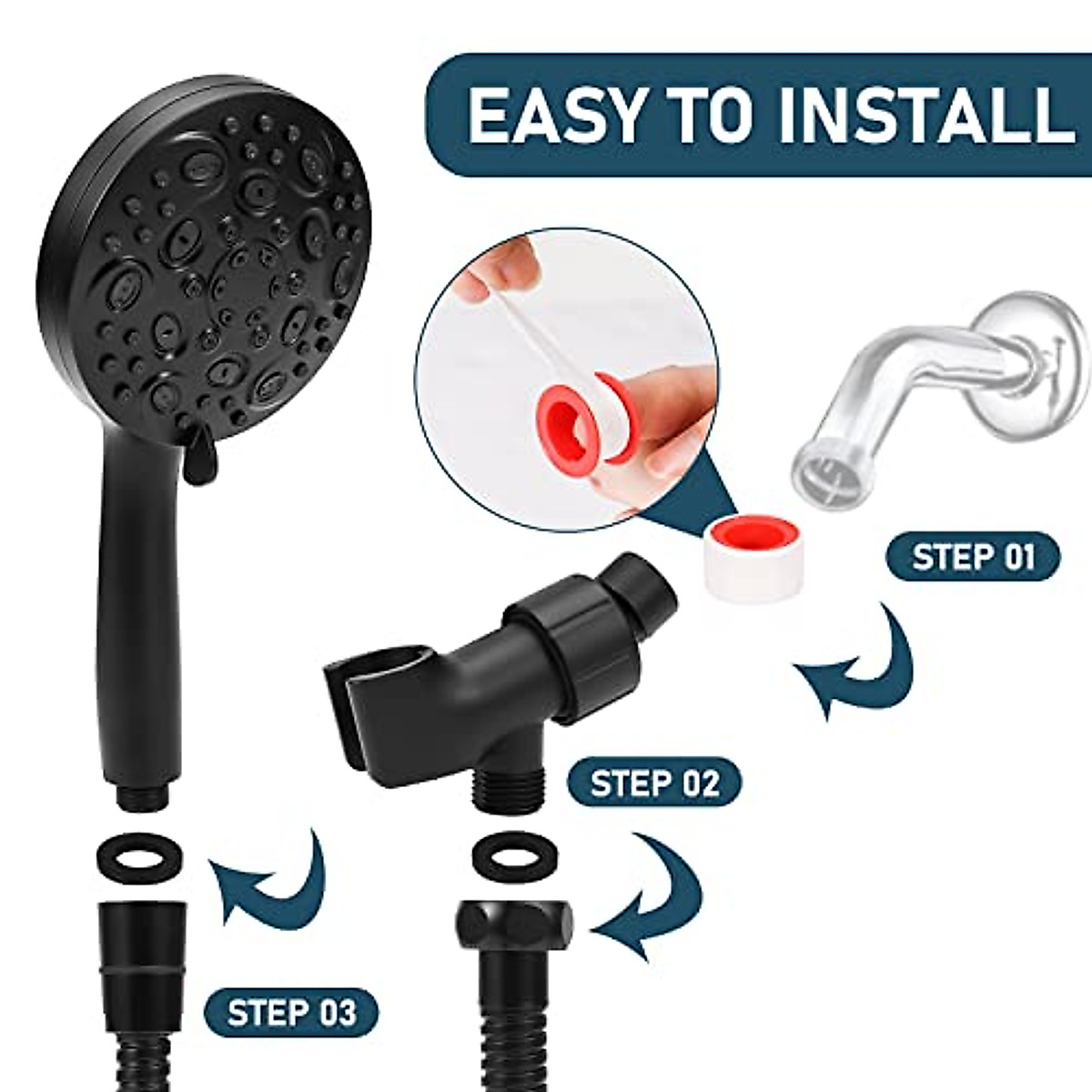 ZYlifemagic High Pressure 10-mode Shower Head With Handheld - Anti-clog Nozzles, Stainless Steel Hose, Cleaning Fuctions For Tubstiles Pets Wall And Overhead Brackets Cleaning -MatteBlack