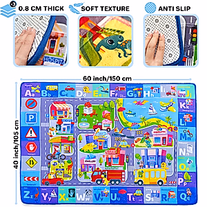 QUOKKA ABC Floor Play Mat – Extra Thick 0.8cm Non-Slip Padded Nursery Rug with City Design for Babies Toddlers & Kids – Super Soft Plush Mat for Playroom - Foldable Gift for Boys and Girls