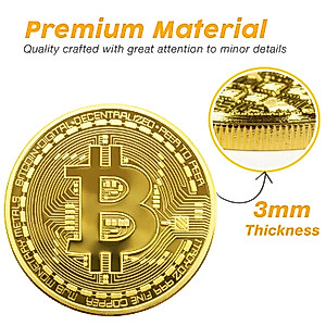 Naturiway 1Pcs Bitcoin Coin, Bitcoin Commemorative Coin 24K Gold Plated, 3mm BTC Cryptocurrency, Collectible Coin with Protective Case, Blockchain Cryptocurrency, Home and Office Decoration