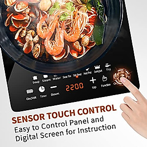 Portable Induction Cooktop, Countertop Burner with Multi-Function, 2200w Electric Stove with Easy Clean Glass, 8 Modes Sensor Touch Cooker