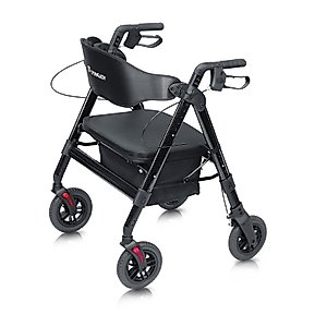FlyingJoy Heavy Duty Rollator Walker for 450 lbs Large People, 4-Wheels Folding Rolling Walker with Extra Spacious Seat, NOT for Standard Door 26" Wide, a bit Bulky for Lightweight Elderly (Black)