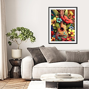 RICUVED Diamond Art, Guitars Diamond Art Kits for Adults, Flowers Diamonds Gem Art 5D Full Round Drill Musical Instrument Diamond Arts and Crafts Home Wall Decor 12x16Inch