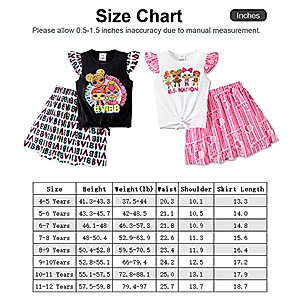L.O.L. Surprise! Girls Skirt Set 2Pcs Kid Girl Graphic Print Tie Knot Ruffle Sleeve Cotton Tee and Allover Print Skirt Set PinkyWhite 9-10 Years