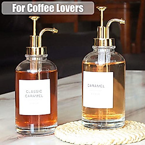 Coffee Syrup Dispenser for Coffee Bar,Coffee Syrup Pump Dispenser for Coffee Bar Accessories,Coffee Syrup Bottles.16.9 oz 500 ml, Set of 2, Gold.Including Glass Bottle,Pump,Labels and Silicone Funnel