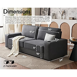 HOWE Sofa, 89 inch Modern Sofa Couch with USB Charging Ports & Cup Holders, Comfy Sofa- Deep Seat Couch for Living Room (Charcoal Grey Chenille)