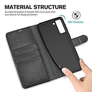 TUCCH Galaxy S21 FE Wallet Case with [TPU Shockproof Interior Case] Stand RFID Credit Card Holder, Magnetic PU Leather Protective Flip Cover Compatible with Galaxy S21FE 5G 6.4-Inch 2022, Black