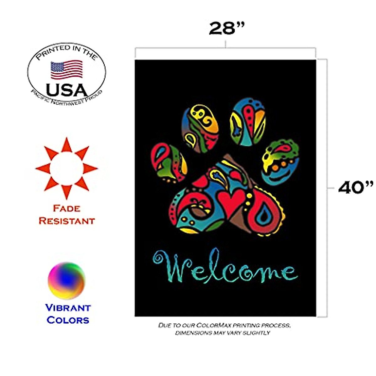 Toland Home Garden 1010924 Welcome Paisley Paws Paw Print Flag 28x40 Inch Double Sided Paw Print Garden Flag for Outdoor House Cat Dog Flag Yard Decoration