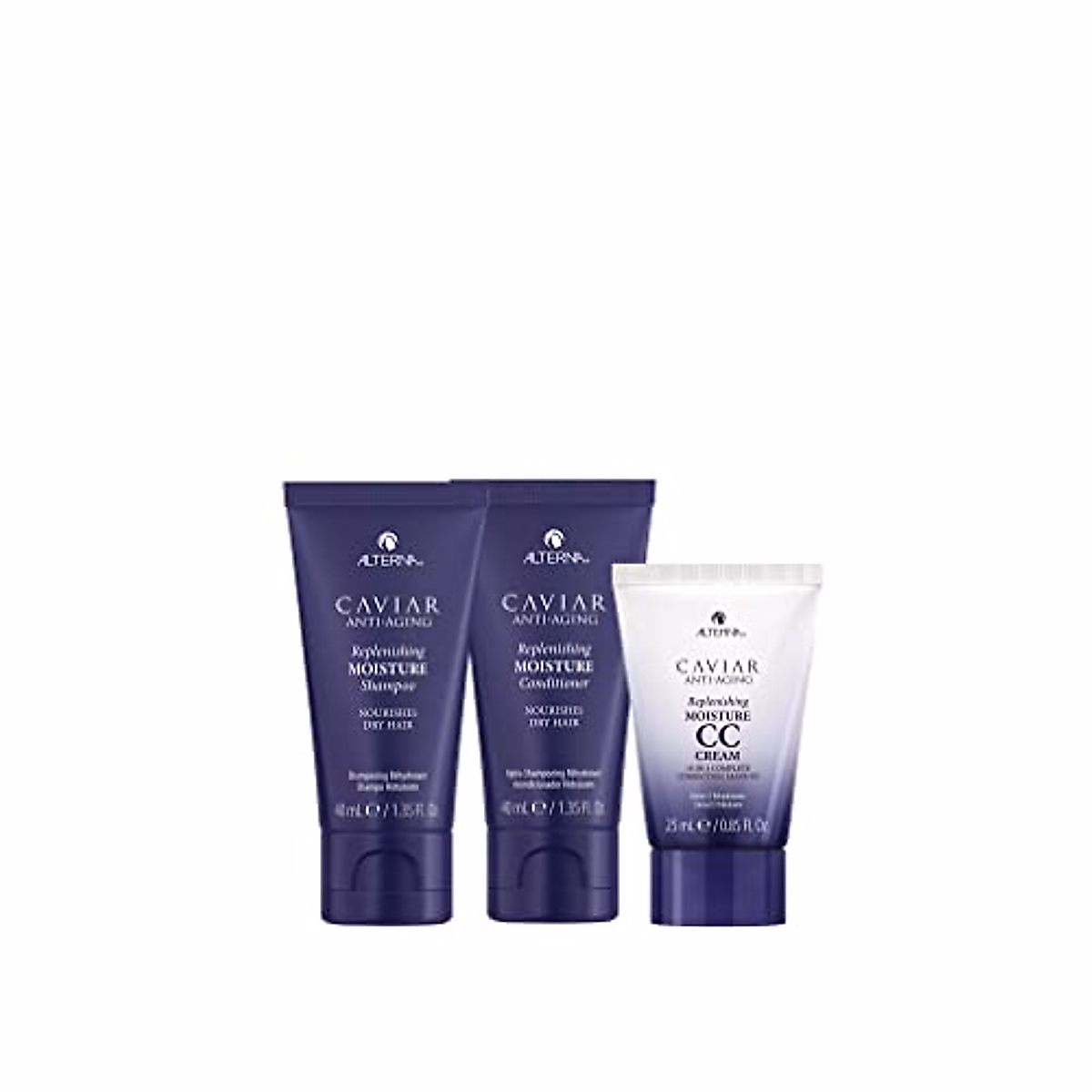 Alterna Caviar Anti-Aging Replenishing Moisture Travel Kit | For Dry, Brittle Hair | Protects, Restores & Hydrates | Sulfate Free, Shampoo, Conditioner, and CC Cream