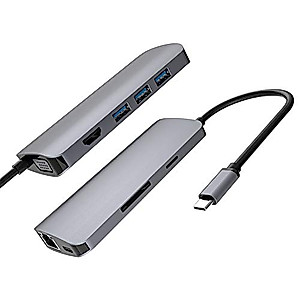 XUNMAIFHB Portable Docking Station,Type-C HUB ExpansionDock HD HDMI VGA with Display Dock Gigabit Ethernet Card USB-C PD, USB 3.0, TF/SD, RJ45, VGA, HDMI Fast Transmission