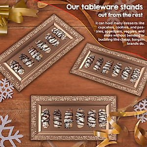 4 (pk) Yumchikel 14" x 7.5" Rose Gold Lace Rim Plastic Serving Trays & Platters | Heavy Duty Disposable Decorative Dessert Tray - Party Platters for Upscale Parties Weddings Brand: Yumchikel