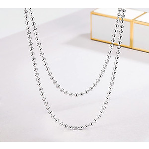Meilanduo Solid 925 Sterling Silver 2.3mm Ball Bead Chain Necklace 18, 20, 22, 24, 26, 28 Inch for Women & Men (28")
