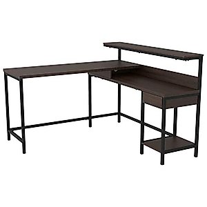 Signature Design by Ashley Camiburg Modern L-Shaped Home Office Desk, Warm Brown