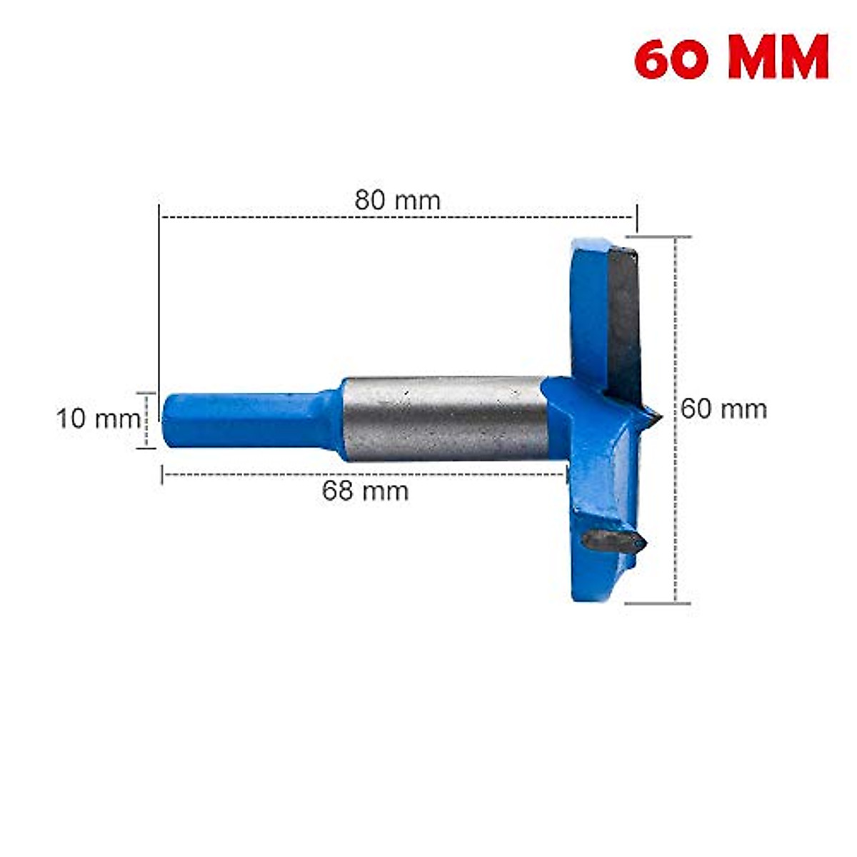 TOOLSTAR Forstner Drill Bits, Boring Carbide Drill Bits 60mm Blue Woodworking Hole Saw Power Rotary Cutting Tool for Wood Plastic Plywood （Pack of 1）