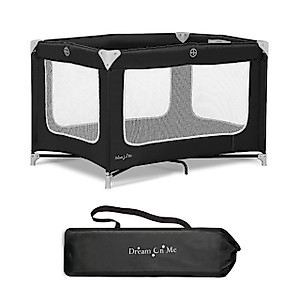 Dream On Me Zoom Portable Playard in Dark Grey, Lightweight, Packable and Easy Setup Baby Playard, Breathable Mesh Sides and Soft Fabric - Comes with a Removable Padded Mat