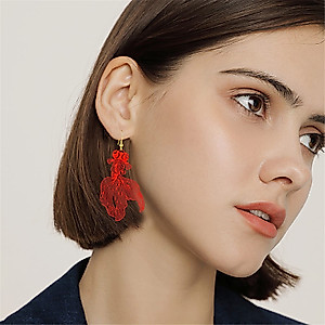 WUWEIJIAJIA Bohemian Lightweight Hollow Goldfish Dangle Drop Earrings Unique Long Tropical Fish Earrings for Women (Red)