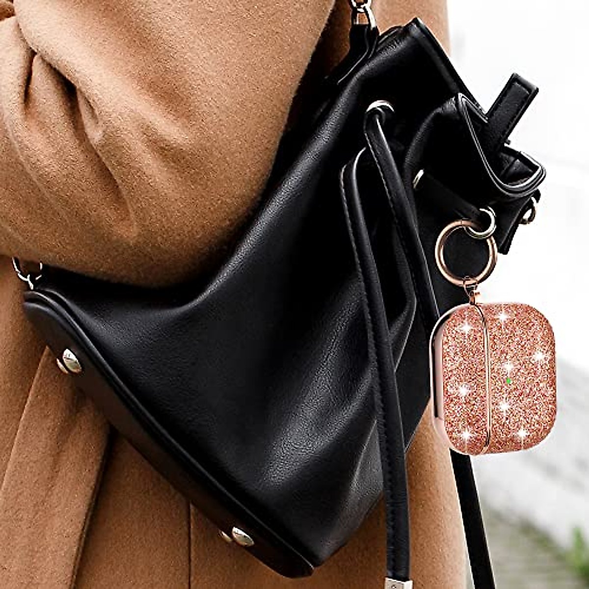 Valkit for Apple Airpods 3 Case Cover 2021 Bling Sparkle, Luxury Glossy Hard Shell Scratch Resistant Drop Proof Protective with Keychain for Glitter AirPods 3 Generation Charging Case - Golden