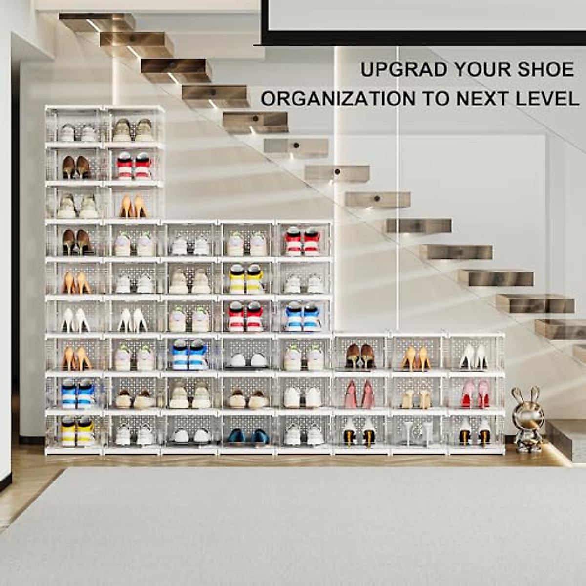 ZHAIXIAONIAN Foldable Shoe Rack Large Shoe Organizer for Closet 6 Tier Collapsible Shoe Storage Organizer Sneaker Containers Bins Holder Solid Clear Plastic Stackable Shoe Boxes, Fit US Size 13