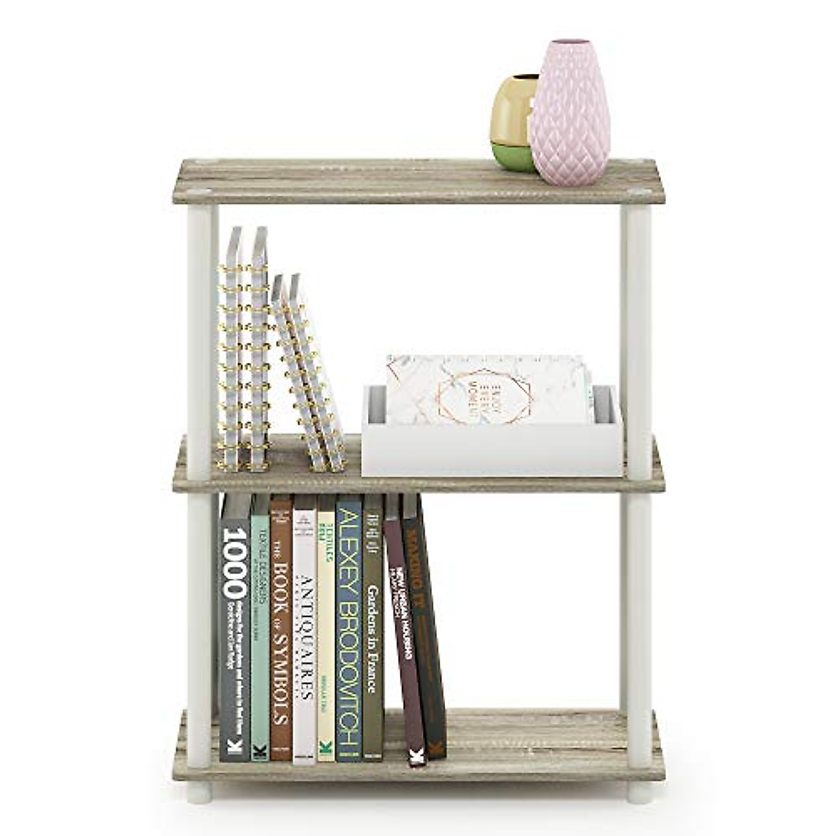 Furinno Turn-N-Tube 3-Tier Compact Multipurpose Shelf Display Rack, Sonoma Oak/White