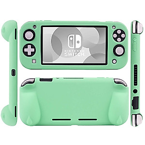Silicone Protective Case for Nintendo Switch Lite, Soft Grip Case Cover with Comfort Ergonomic Handles for Nintendo Switch Lite 2019 [Self Stand][4 Thumb Stick Caps] (Silicone Grip-Green)