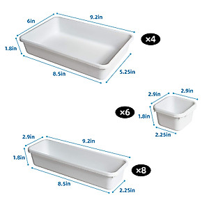 BYCY 18 Pcs White Drawer Organizers Trays Set Drawer Dividers for Kitchen Office Bathroom, Interlocking Bin Pack (18 Pieces)