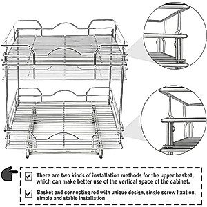 OCG Pull Out Cabinet Shelves 11" W x 18" D, 2 Tier Slide Out Cabinet Organizer, Sliding Drawer for Cabinet, Chrome Plated