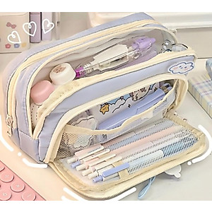 irLocy Cute Aesthetic Pencil Case Kawaii Pencil Case with Kawaii Pins Large Pencil Pouch Holder Preppy Supplies (blue)