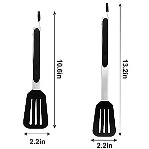 STARUBY Cooking Tongs 9 inches and 12 inches Stainless Steel Kitchen Silicone Serving Tongs Heat Resistant Meat Turner Spatula Tongs Fish Tongs with Locking Handle Joint (Black)