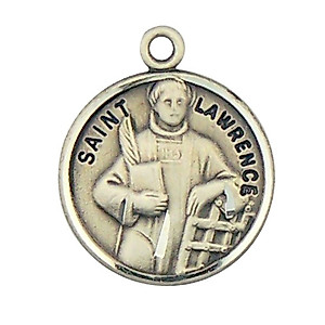 HMHReligiousMfg Sterling Silver Patron Saint Lawrence Round Medal Pendant, 7/8 Inch