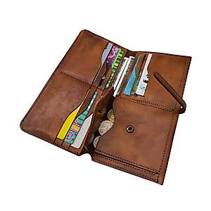 LETEULO Wallets for Women Genuine Leather Card Organizer Dip Dye Coin Purse Ladies Ultrathin Wallets (Brown)