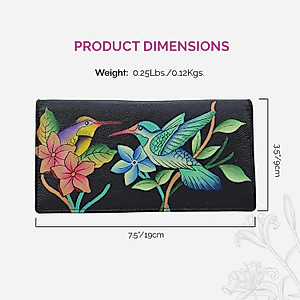 Anna by Anuschka Women's Hand-Painted Genuine Leather Two Fold Clutch Wallet - Birds in Paradise Black