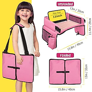 BUENAVO [New Version] Car Seat Organizer Kids Travel Tray for Kids Toddlers Activities in Car Seat, Stroller, Airplane | Waterproof Dry Erase Top | Side Pocket & Water Bottle Holder