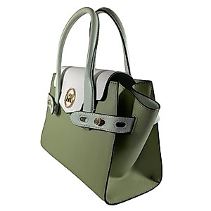 Michael Kors Carmen Medium Color-Block Faux Saffiano Leather Belted Satchel (light Sage Multi)