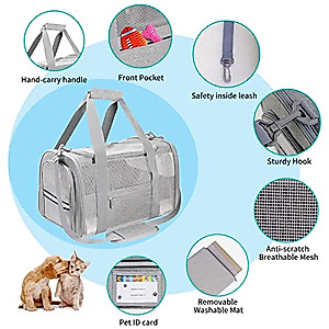 CUSSIOU Cat Carrier, Dog Carrier, Pet Carrier for Small Dogs Medium Cats Puppies Under 15 Lbs, TSA Airline Approved Carrier Soft Sided Dog Travel Carriers, Cat Carriers with Reflective Strip - Grey
