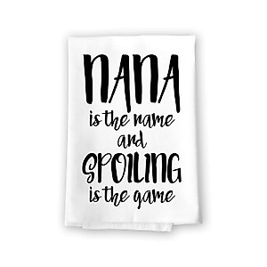 Honey Dew Gifts, Nana is The Name and Spoiling is The Game, Cotton Flour Sack Dish Towels, 27 x 27 Inch, Made in USA, Kitchen Towel, Grandma Gifts, Nana Gifts, Grandparents Day Gift