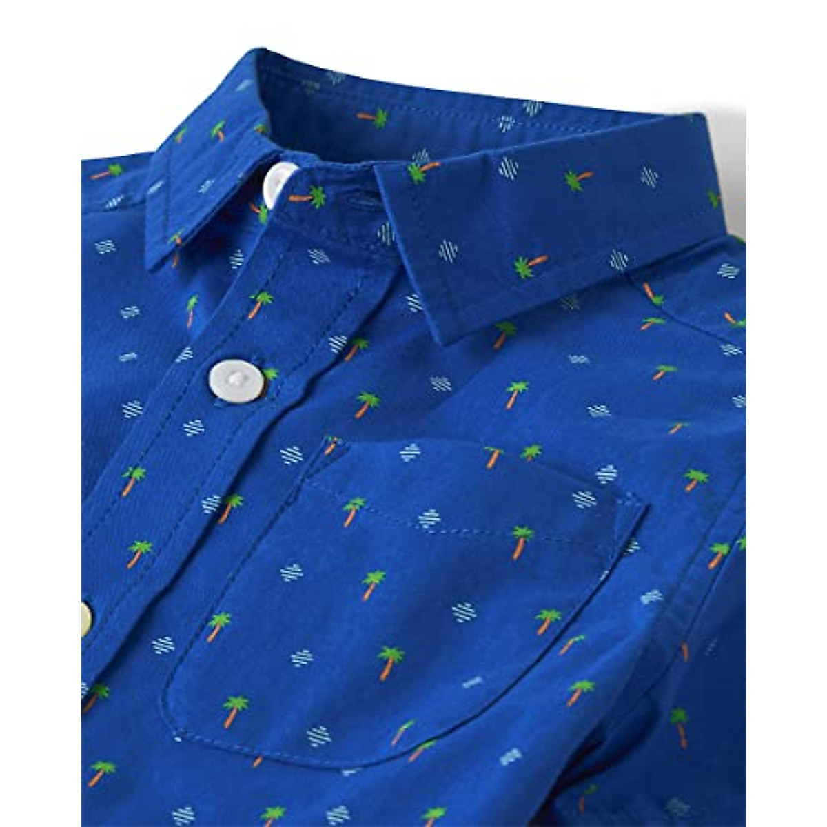 The Children's Place Baby Toddler Boys Short Sleeve Button Down Shirt, Blue Palm Trees, 4T