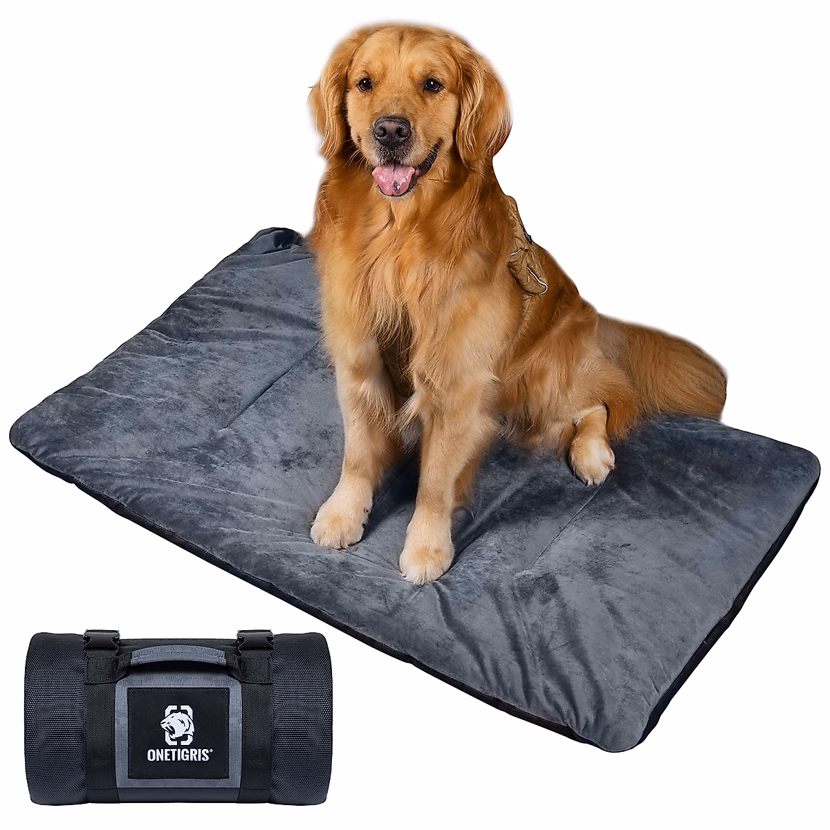 OneTigris Travel Dog Bed - Portable Waterproof Anti-Slip Dog Camping Bed, 3.6ft by 2.2ft Outdoor Indoor Mat Cushioned Plush Warm Puppy Mattresses