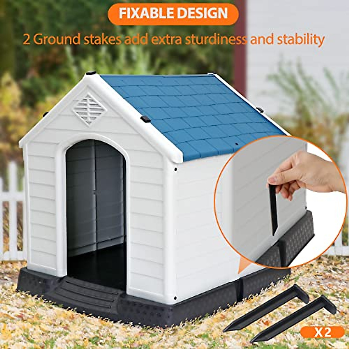 Large Plastic Dog House Indoor Outdoor Doghouse Dog Kennel Easy to Assemble Puppy Shelter w/Air Vents Elevated Floor Waterproof