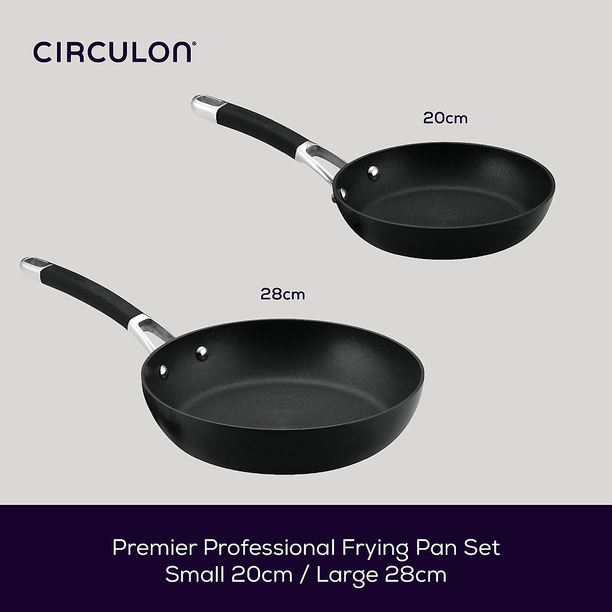 Circulon Premier Professional Hard Anodised 20/28 cm Frying Pan Twin Pack Set, 2-Piece - Black