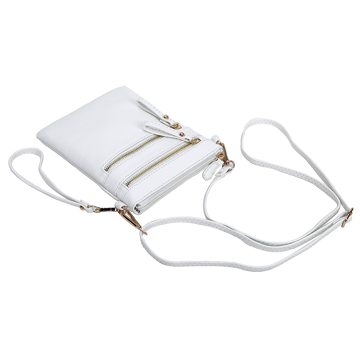 Solene Women's Faux Leather Organizer Multi Zipper Pockets Handbag With Detachable Wristlet Crossbody Bag-WU002(White)