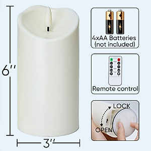 Homemory 6"x3" Outdoor Waterproof Flameless Candles, LED Candles, Battery Operated Candles with Remote and Timers, Electric Fake Plastic Pillar Candles, Ivory White, Set of 2