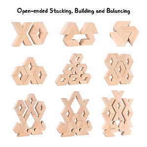 Xylolin Wooden Building Blocks for Kids 4-8, Large Solid Wood Toddlers Stacking and Balancing V-Shape Blocks Toy, Early Learning Construction Game for Kids Age 3 4 5 6 7