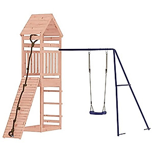 GOLINPEILO Outdoor Playset Solid Wood Douglas, Garden Play Set 1 Play Tower,1 Climbing Wall,1 Single Swing Set, Modern Outdoor Backyard Children's Climbing Wood Playground Playset,-4565