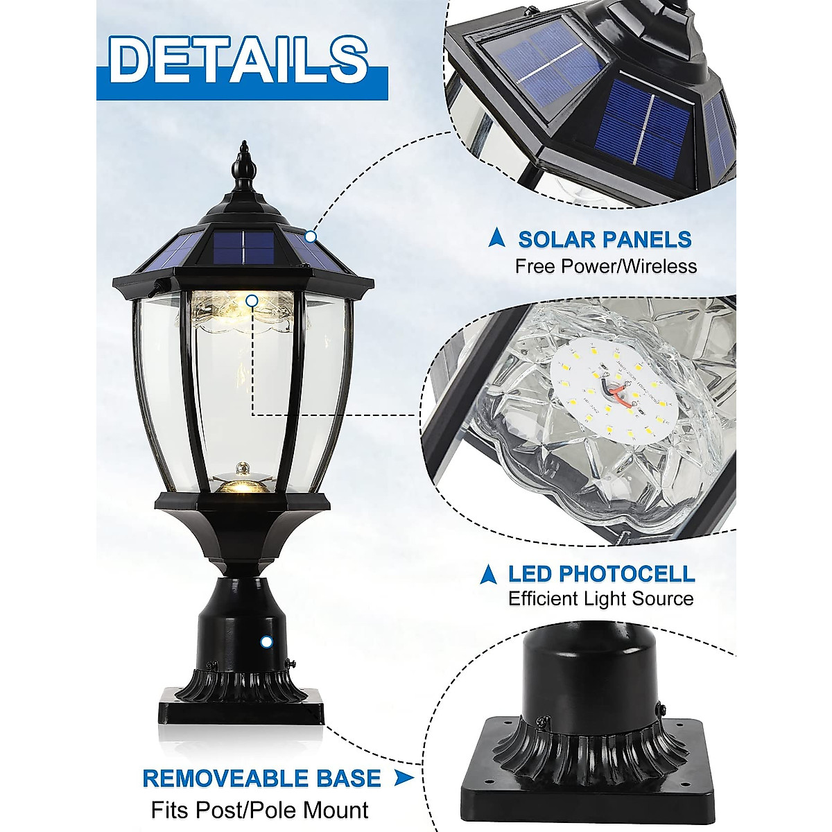 GYDZ Solar Post Lights Outdoor Solar Lamp Post Light for Gate Porch/Stone Pillar, Waterproof Decorative Solar Pillar Light Warm&Cool White, Oil-Rubbed Black Die Cast Aluminum Housing with Clear Glass